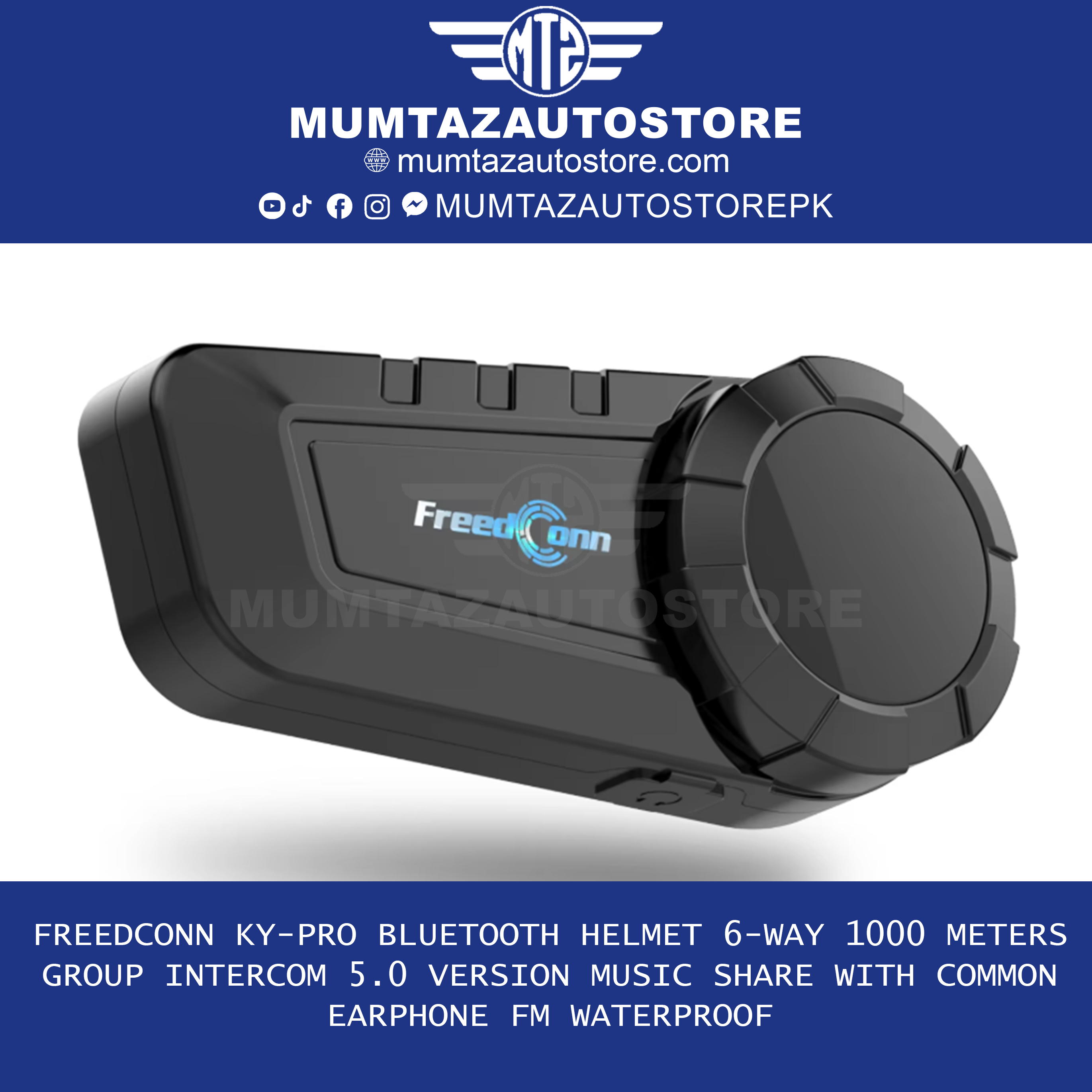FreedConn KY-PRO Bluetooth Helmet 6-Way 1000 Meters Group Intercom 5.0 ...